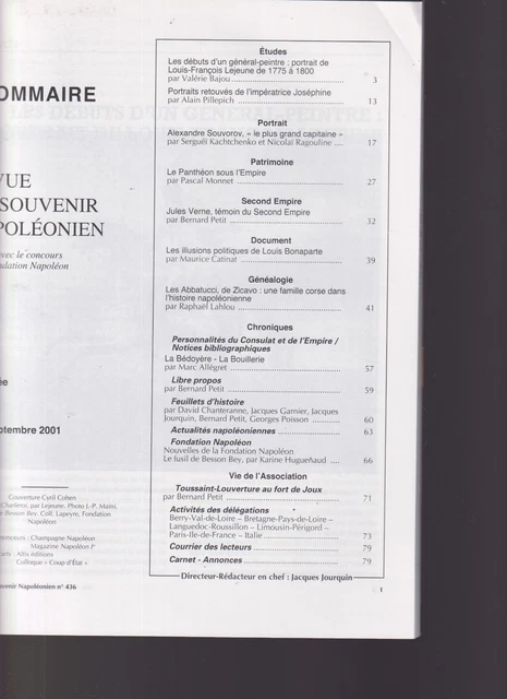 RSN NAPOLEON N°436 Peintre Lejeune /Gen Souvorov / Pantheon / Abbatucci ...