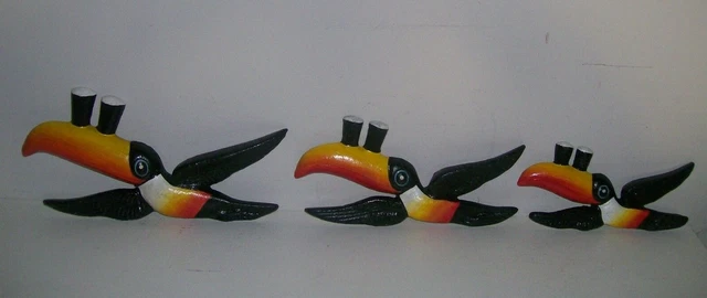 SET OF 3 Vintage Design Flying Guinness Toucans Hand Painted Cast Iron ...
