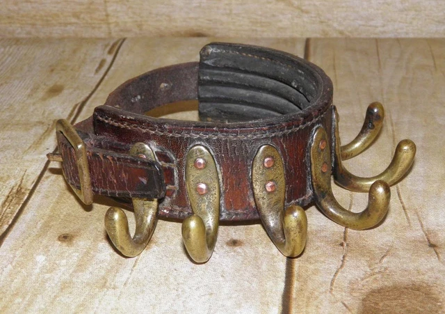 PRE WW1 MILITARY Leather Securem Tent Pole Strap - 8 Brass Hooks By ...