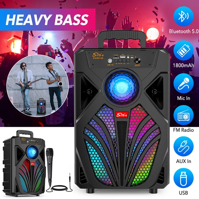 8& PORTABLE BLUETOOTH Speaker RGB Light Party Karaoke Mic Bass Subwoofer LED FM £24.99 - PicClick UK