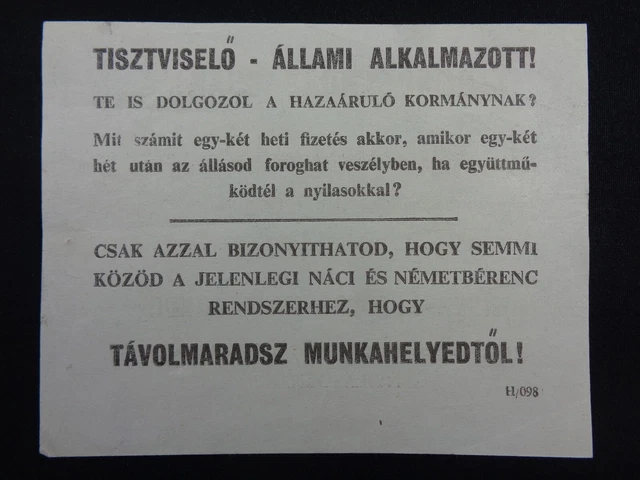 WW2 ALLIED PROPAGANDA AIR DROP LEAFLET (RUSSIAN MESSAGE to HUNGARIAN ...