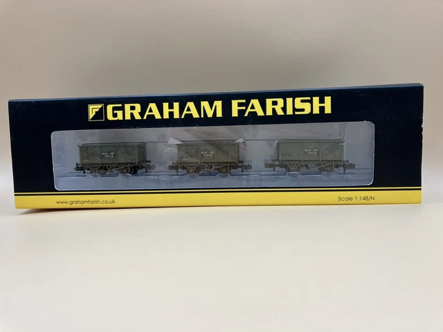 GRAHAM FARISH N Gauge 373-279 set of 3 steel tippler wagons - BR Grey ...