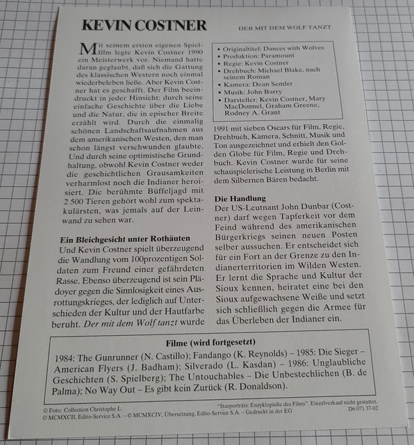 SCHAUSPIELER KEVIN COSTNER | Film-Star-Foto / Sammelbild-Karte #n580 ...