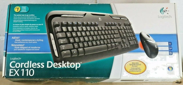 LOGITECH CORDLESS DESKTOP Keyboard EX110 w/ Wireless Mouse & Receiver ...