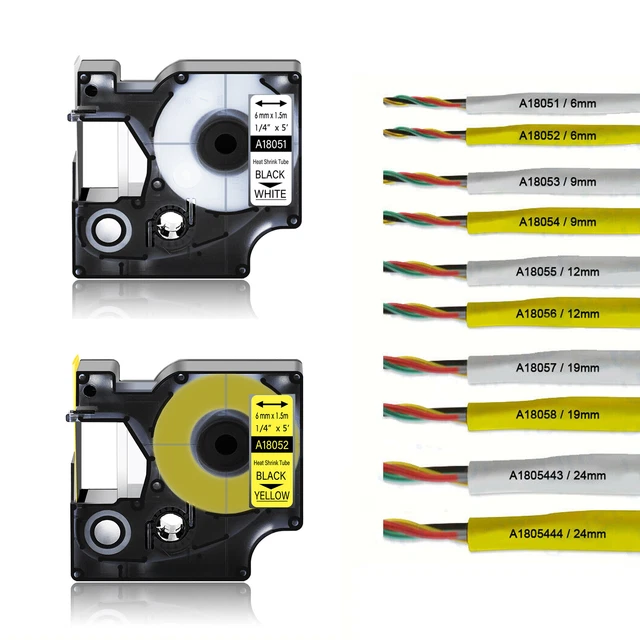 6/9/12/19MM DYMO INDUSTRIAL IND Heat-Shrink Tube Label Tape Rhino 5200 ...