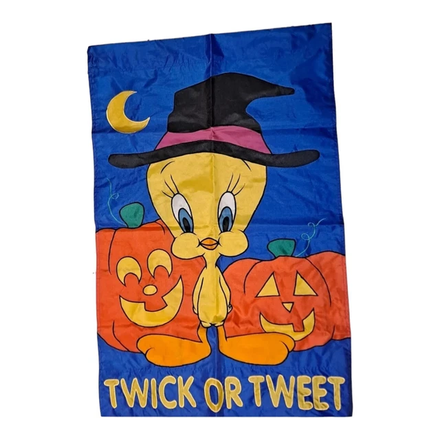 LOONEY TUNES FLAG Tweety Bird Halloween Twick Or Tweet Fall Warner 1996 ...