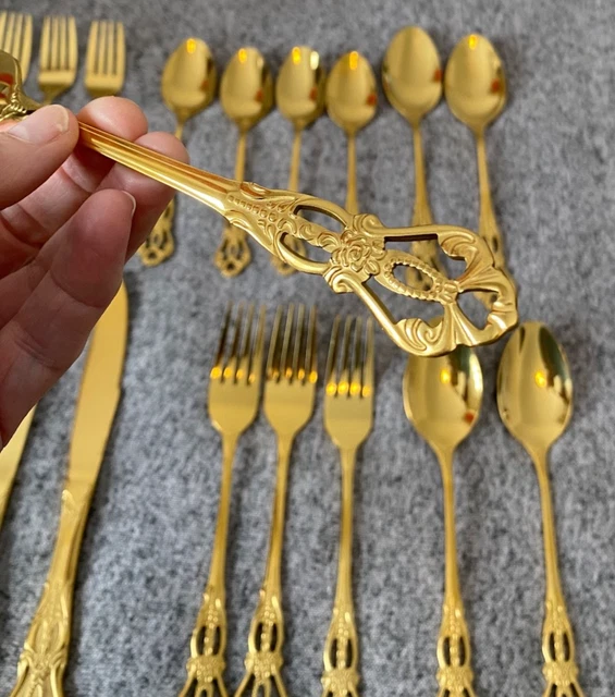 20-PIECE GOLD-TONE FLATWARE Set Ornate Rococo Style by Walmart 4 Place ...