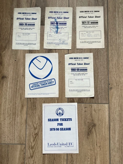 LEEDS UNITED TOKEN Sheets x 5 & 1979-80 Season Ticket Application Form ...