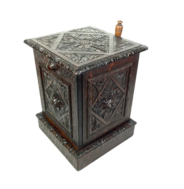 ANTIQUE VICTORIAN SOLID Oak Green Man Carved Coal Scuttle / Open Fire ...
