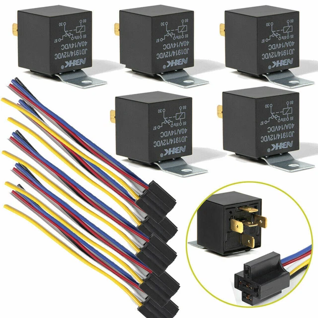 5 X 12V DC Automotive Changeover Relay 40A 5-Pin with Socket Holders ...