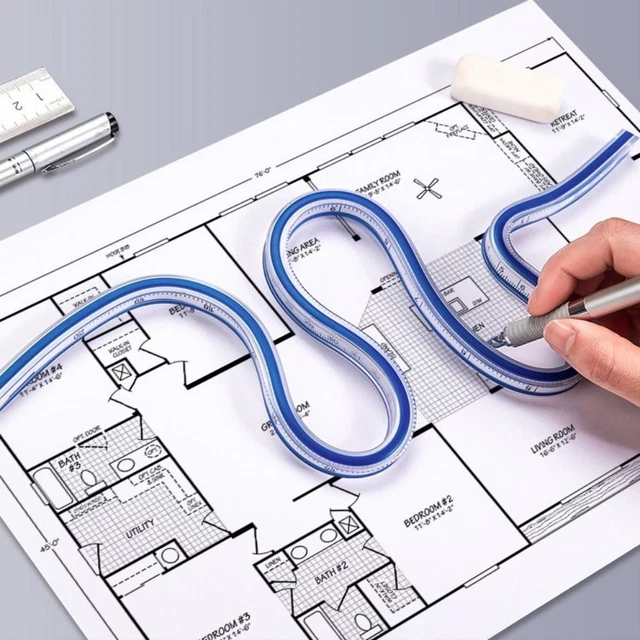 DRAFTING DRAWING RULER Dividing Ruler Flexible Curve Ruler Serpentine ...