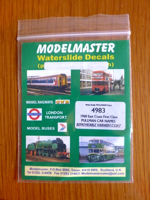 PULLMAN CAR NAMES 1960s, Modelmaster 4983, waterslide decals, model ...