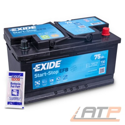 AUTOBATTERIE EXIDE EL752 EFB 12V 75Ah 730A Start-Stop Starterbatterie ...