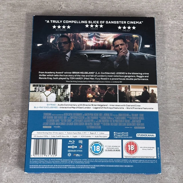 LEGEND BLU-RAY - w/Lenticular Slipcover 2015 Crime Thriller Krays Tom ...