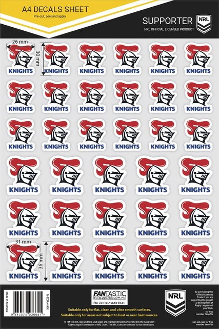 NEWCASTLE KNIGHTS NRL A4 Decal Sticker Sheet Father's Day Gifts $15.95 ...