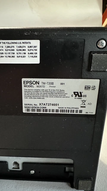 EPSON TM-T20III M267D POS Thermal Receipt Printer w/AC Adapter - Tested ...