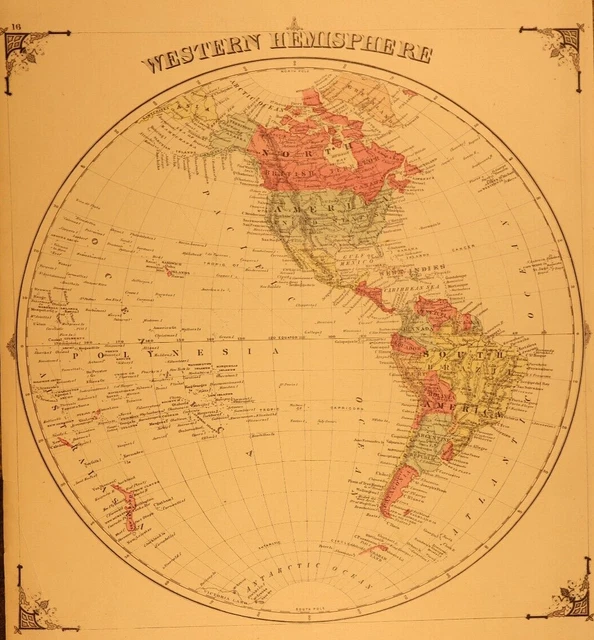 1874 MAP ~ THE WESTERN HEMISPHERE of the WORLD ~ (14x17)-#32 £15.40 ...