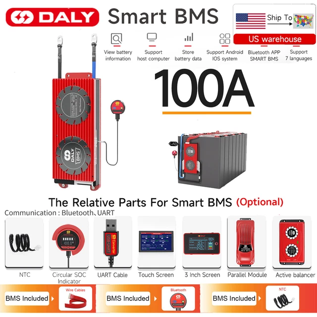 DALY LIFEPO4 4S 12V 100A Smart BMS Common Port w/Balance +Bluetooth Module Lot EUR 98,80 ...