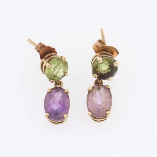 14K YELLOW GOLD Amethyst & Peridot Estate Earrings $203.77 - PicClick CA