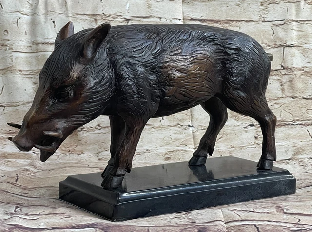 VINTAGE BRONZE CHASSE Sculpture Statue Wild Boar Razorback Signée ...