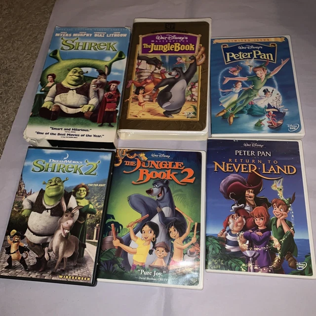 DISNEY VHS DVD pack Shrek 1, 2 Jungle Book 1, 2 Peter Pan 1, 2 £4.24 ...