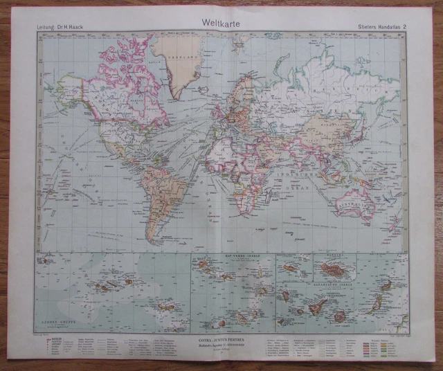 WELTKARTE MAP OF the world - Kupferstich 1926 Alte Landkarte Karte Old ...