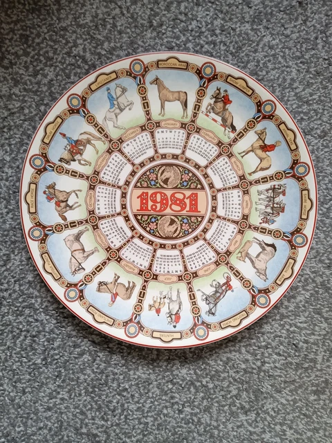 WEDGWOOD CALENDAR PLATE 1981 Horses Racehorse Pony Shire Wedgewood £10. ...