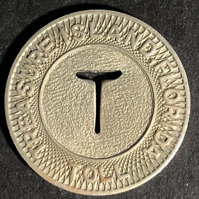 VINTAGE TREASURE ISLAND Causeway Florida "T" Cut-Out Toll Transit Token ...