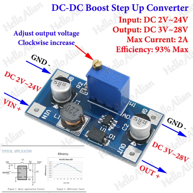 DC-DC BOOST STEP Up Converter 3.3V 5V 6V 12V 24V Adjustable Power ...