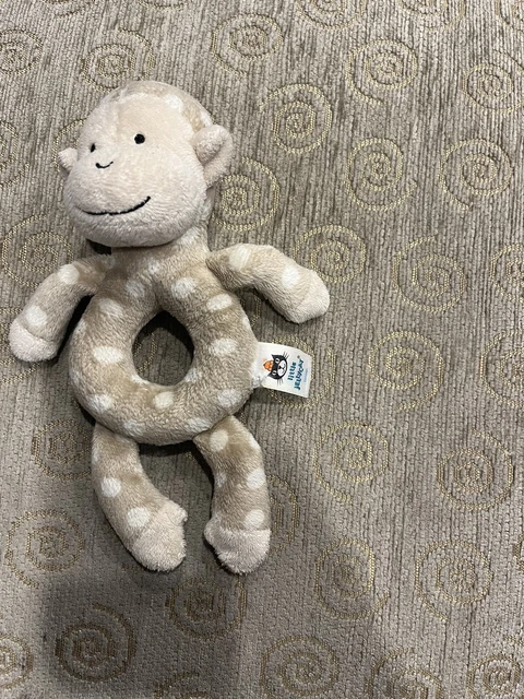LITTLE JELLYCAT MONTY Monkey Ring Rattle Tan and White Polka Dots 8 ...