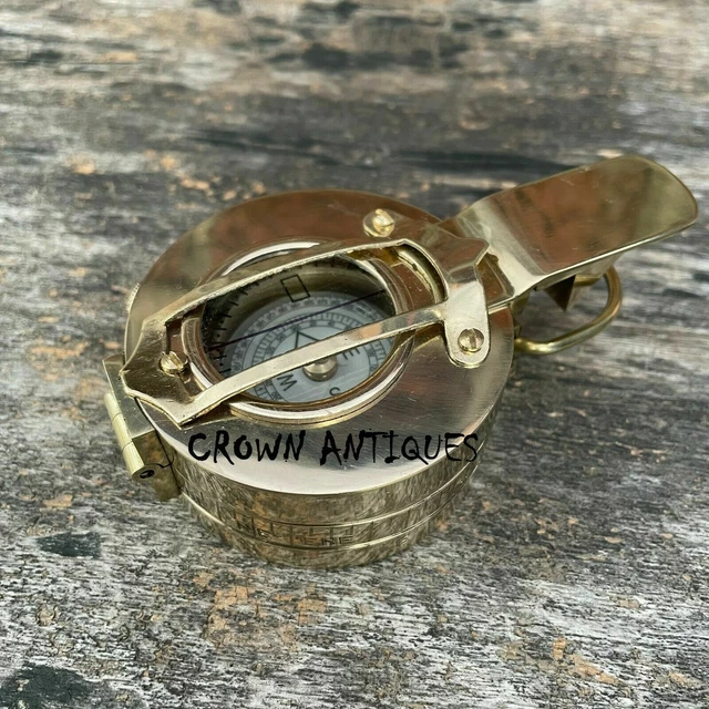 VINTAGE SOLID BRASS WWII Military Pocket Compass Gift Antique Compass ...