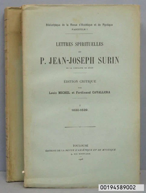 1926.- LETTRES SPIRITUELLES Du P. Jean Joseph Surin. 2 Tomos EUR 50,00 ...