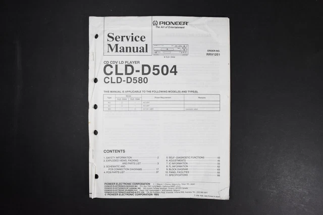 PIONEER CLD-D504 CLD-D580 CD CDV CD LD Player Service Manual - Genuine Original £10.07 - PicClick UK