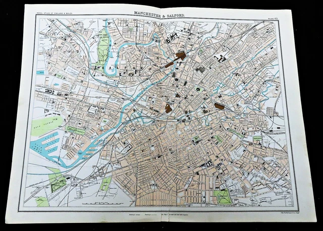 1893 ANTIQUE MAP of Manchester City Centre Salford Street Plan Routes ...