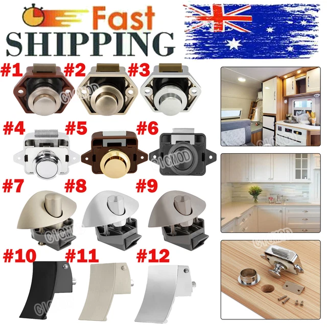 PUSH BUTTON DRAWER Cupboard Cabinet RV Caravan Catch Latch Knob Handle ...