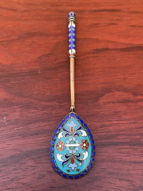 ANTIQUE RUSSIAN IMPERIAL Sterling Silver Enamel Cloisonné Spoon Dated ...
