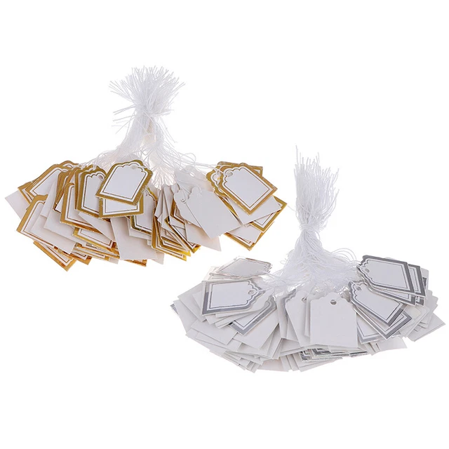 200PCS GOLD BORDER Label Tie String Ticket Jewelry Merchandise Price ...