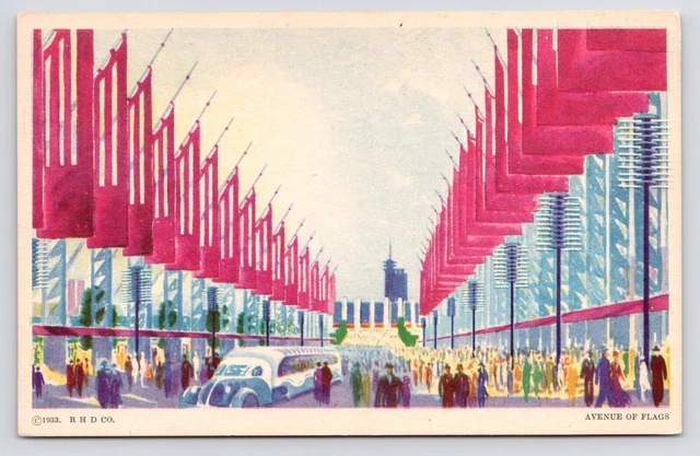 1933~CHICAGO WORLD'S FAIR~AVENUE of Flags~Art~Official Postcard~VIntage ... 1933~CHICAGO WORLD'S FAIR~AVENUE of Flags~Art~Official Postcard~VIntage ...