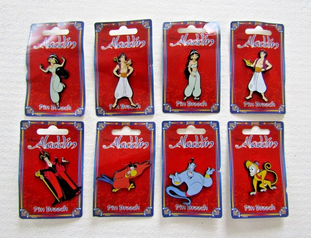 DISNEY ALADDIN FULL set of 8 Pin Badges Bundle of Dufort Pin Brooch Lot ...