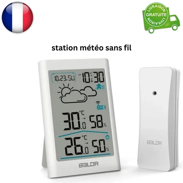 STATION MÉTÉO SANS fil avec Détecteur Intérieur/Extérieur Horloge HD portée 80M EUR 36,99 ...