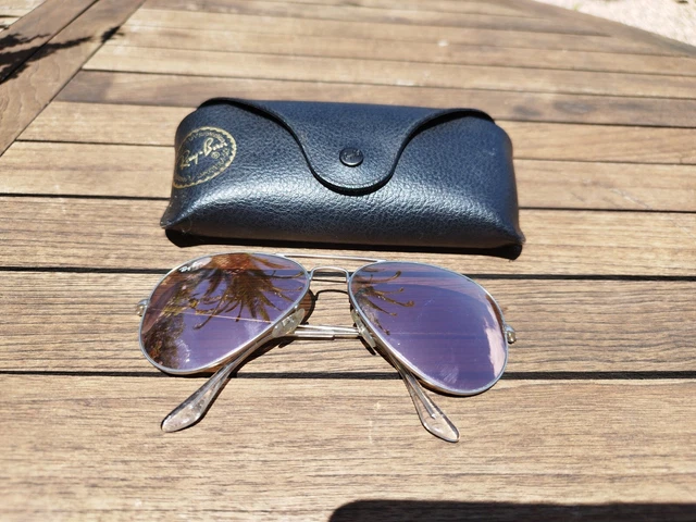 RAY BAN AVIATOR grandi montature metallo argento lenti flash rosa ...