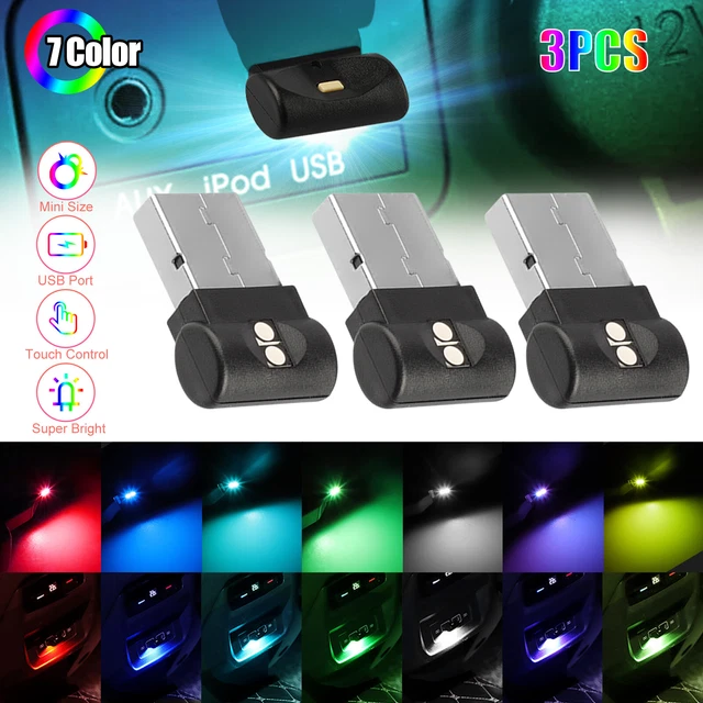 3X MINI USB RGB LED Car Interior Light Touch Key Atmosphere Ambient ...