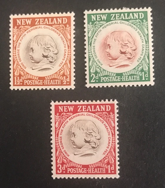 NEW ZEALAND 1955 Pre-Decimal "Health"- 'Medallion' complete set 3 MH ...