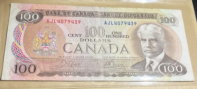 1975 BANK OF Canada $100 Hundred Dollar Bill Banknote - A Series $387. ...