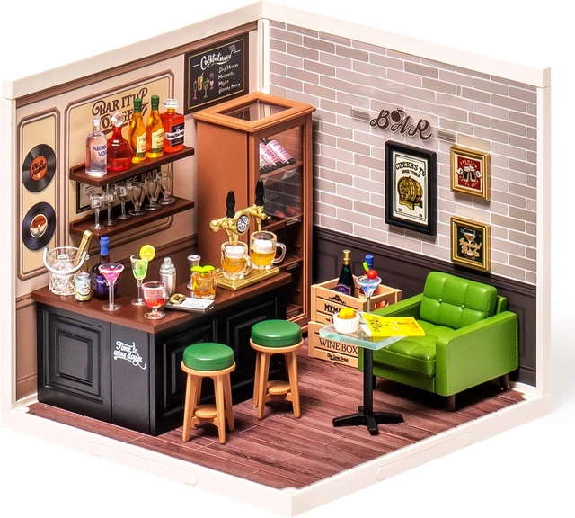 DIY MINIATURE DOLLHOUSE Kit – Bar Scene Wooden Model Diorama with LED £ ...