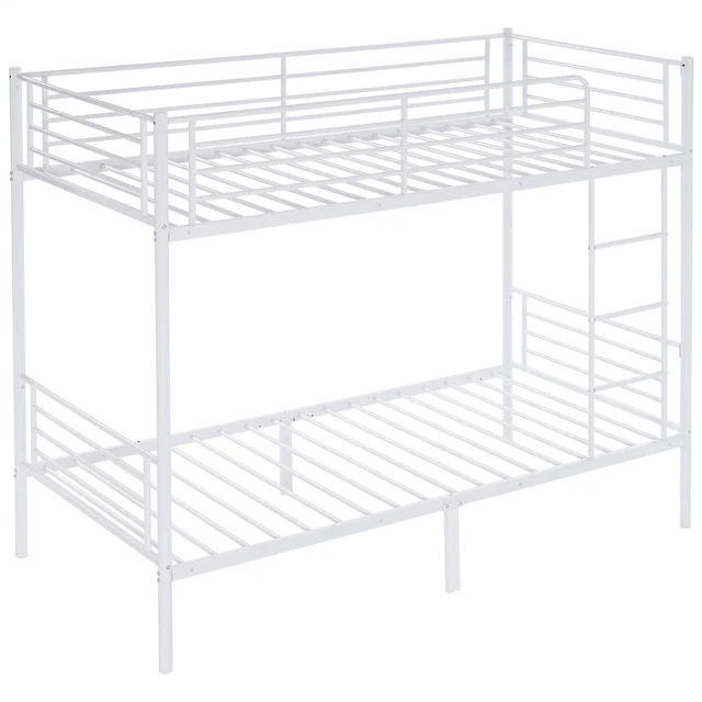 WHITE METAL BUNK Bed Frame With Metal Slats/Ladder/Guard Rail for Kids ...