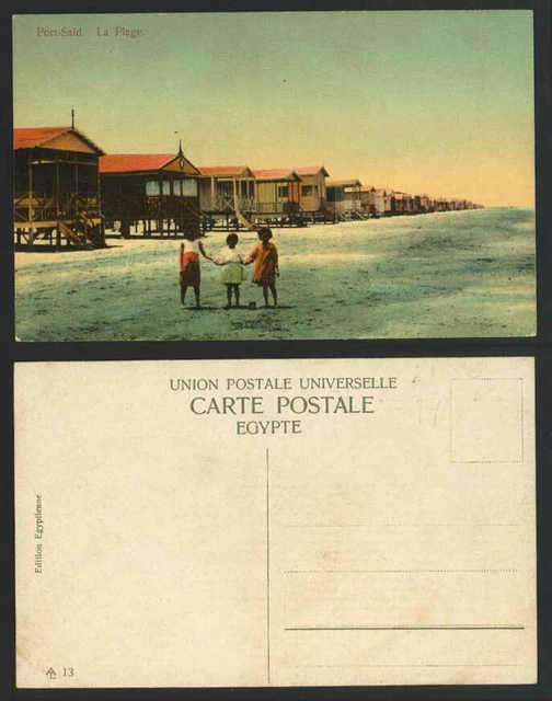 EGYPT OLD POSTCARD PORT SAID BEACH La Plage - 3 Little Girls Beach ...