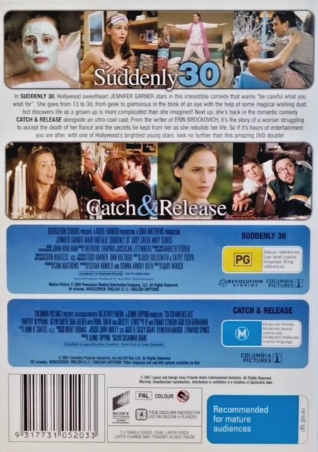 SUDDENLY 30 / CATCH & RELEASE (2-DVD Pack) Jennifer Garner, Region 4 ...