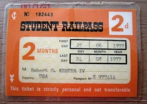 STUDENT RAIL PASS LAMINATED 1977 Europe Railroad Rail Pass - E10B $27. ...