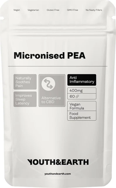 YOUTH & EARTH Pea Palmitoylethanolamide Micronised 400mg 60 Capsules ...